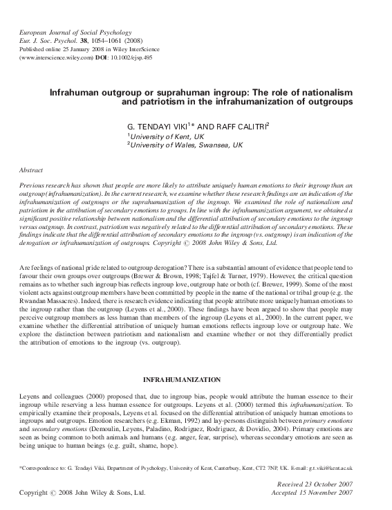 (PDF) Infrahuman outgroup or suprahuman ingroup: The role of ...