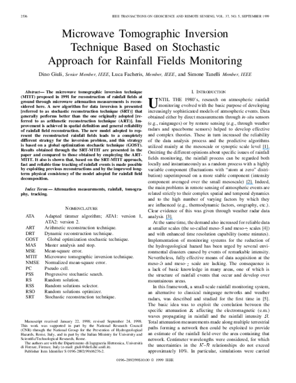 (PDF) Microwave tomographic inversion technique based on stochastic approach for rainfall fields ...