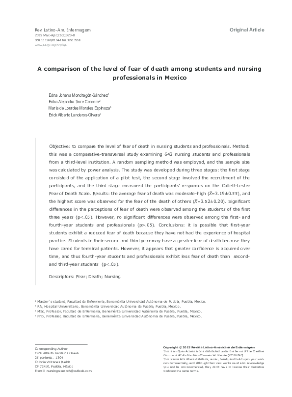 (PDF) A comparison of the level of fear of death among students and ...