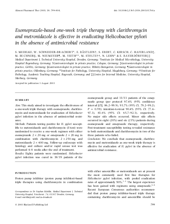 (PDF) Esomeprazole-based one-week triple therapy with clarithromycin ...