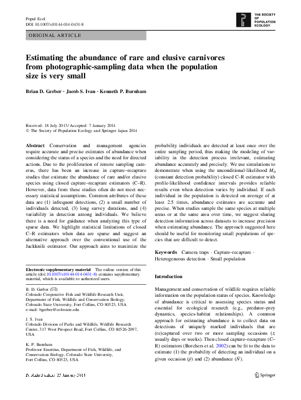 Pdf Estimating The Abundance Of Rare And Elusive Carnivores From Photographic Sampling Data