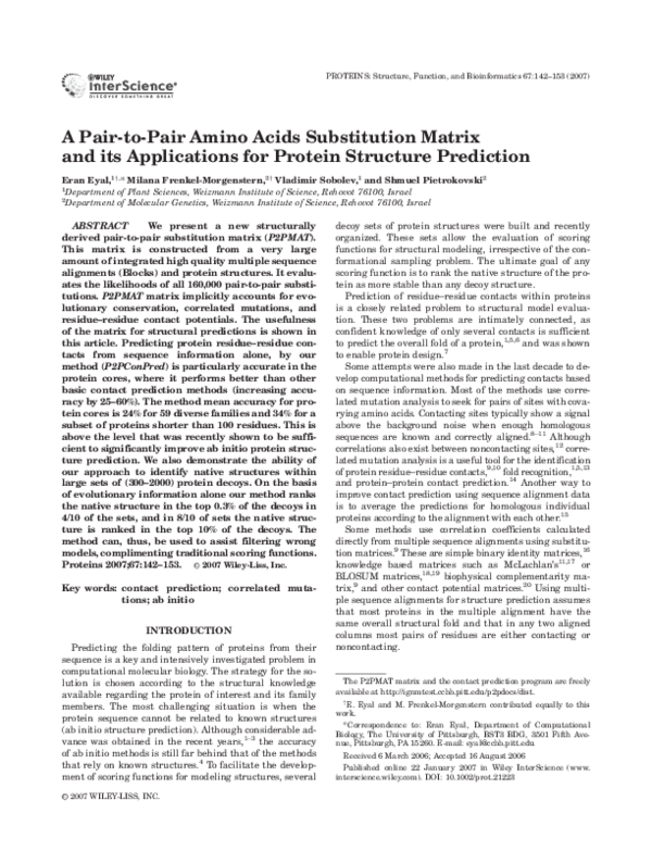 (PDF) A pair-to-pair amino acids substitution matrix and its ...