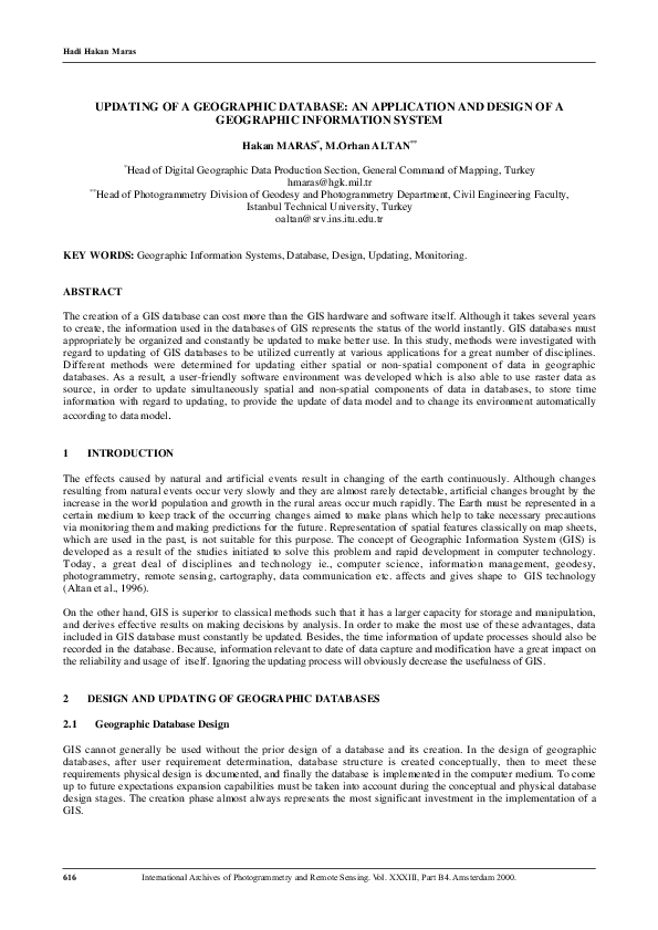 (PDF) UPDATING OF A GEOGRAPHIC DATABASE: AN APPLICATION AND DESIGN OF A GEOGRAPHIC INFORMATION ...