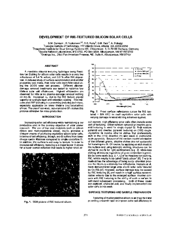 (PDF) Development of RIE-textured silicon solar cells | Douglas Ruby - Academia.edu