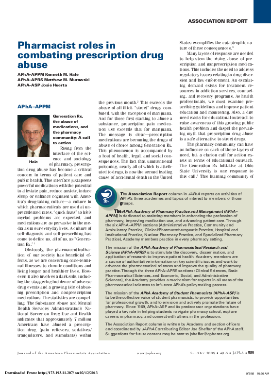 (PDF) Pharmacist roles in combating prescription drug abuse