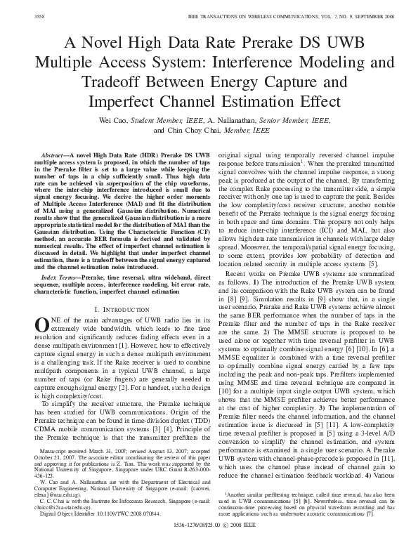 (PDF) A Novel High Data Rate Prerake DS UWB Multiple Access System: Interference Modeling and ...