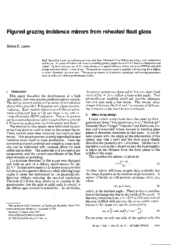 (PDF) Figured grazing incidence mirrors from reheated float glass