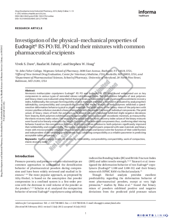 (PDF) Investigation of the physical–mechanical properties of Eudragit ...