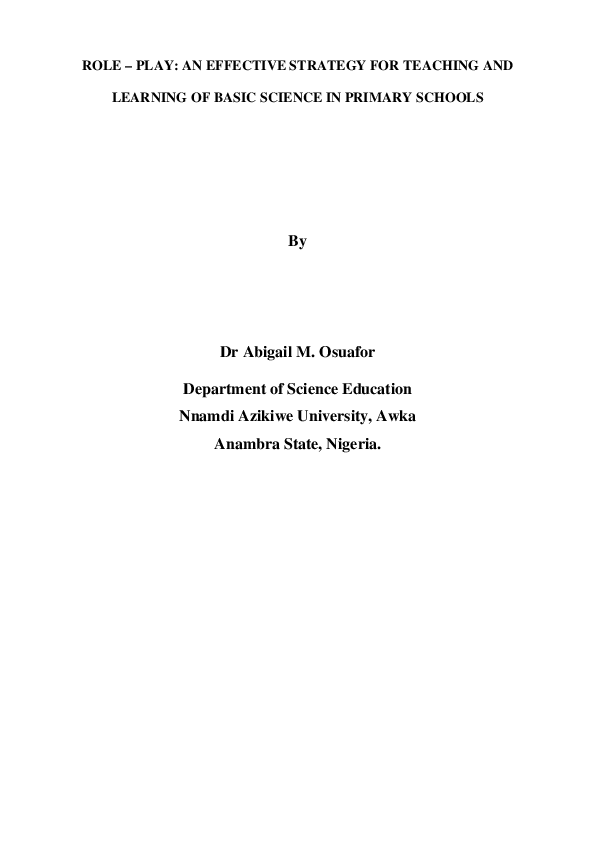 (PDF) ROLE – PLAY: AN EFFECTIVE STRATEGY FOR TEACHING AND LEARNING OF ...