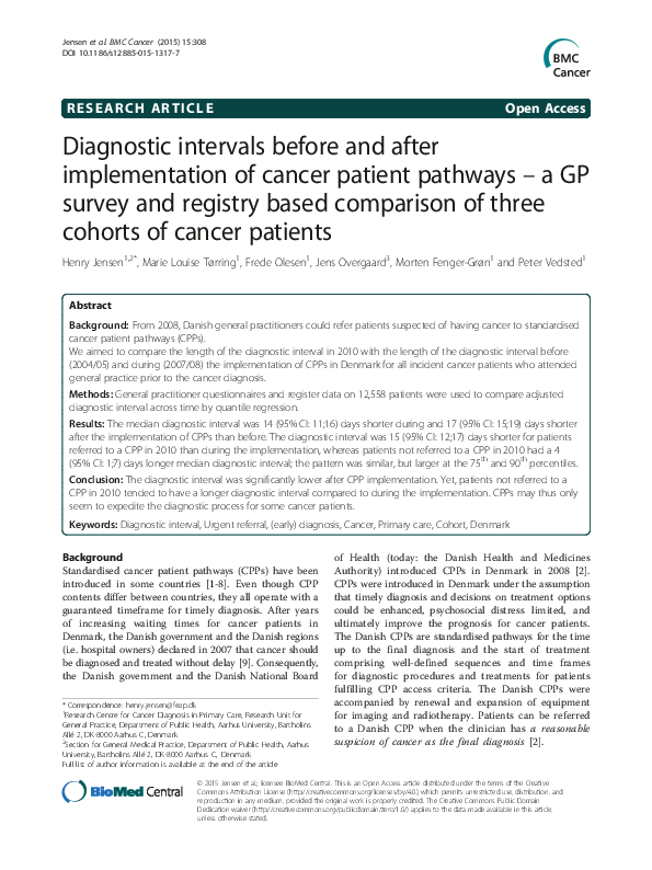 (PDF) Diagnostic intervals before and after implementation of cancer ...