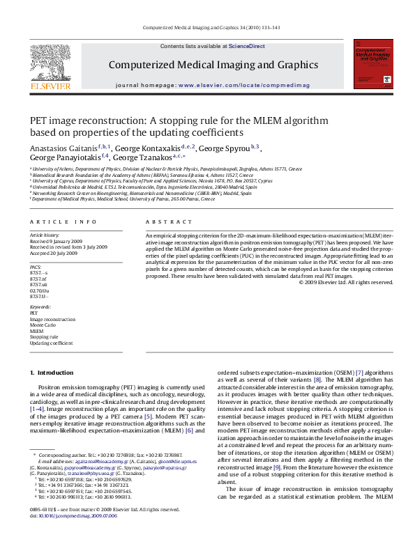 (PDF) PET image reconstruction: A stopping rule for the MLEM algorithm based on properties of ...