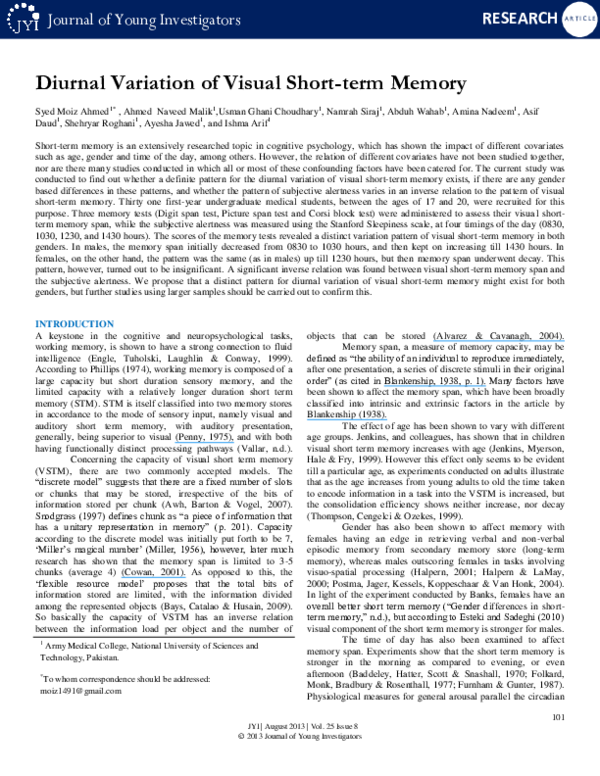 (PDF) Diurnal Variation of Visual Short-term Memory