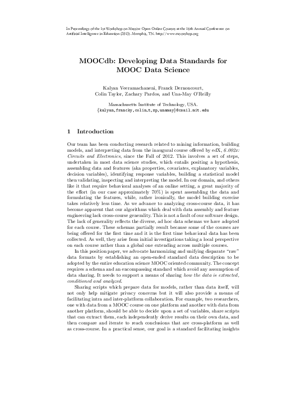 (PDF) MOOCdb: Developing Data Standards for MOOC Data Science