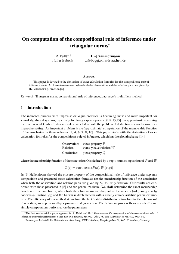 Pdf On Computation Of The Compositional Rule Of Inference Under