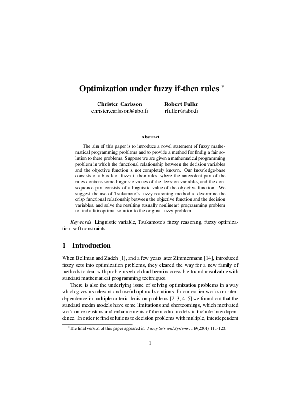 (PDF) Optimization under fuzzy if–then rules