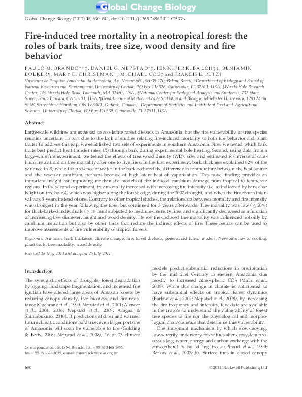 (PDF) Fire-induced tree mortality in a neotropical forest: the roles of ...