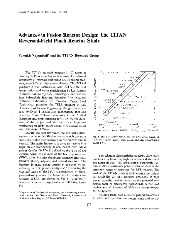 (PDF) Advances in fusion reactor design: The TITAN reversed-field pinch ...
