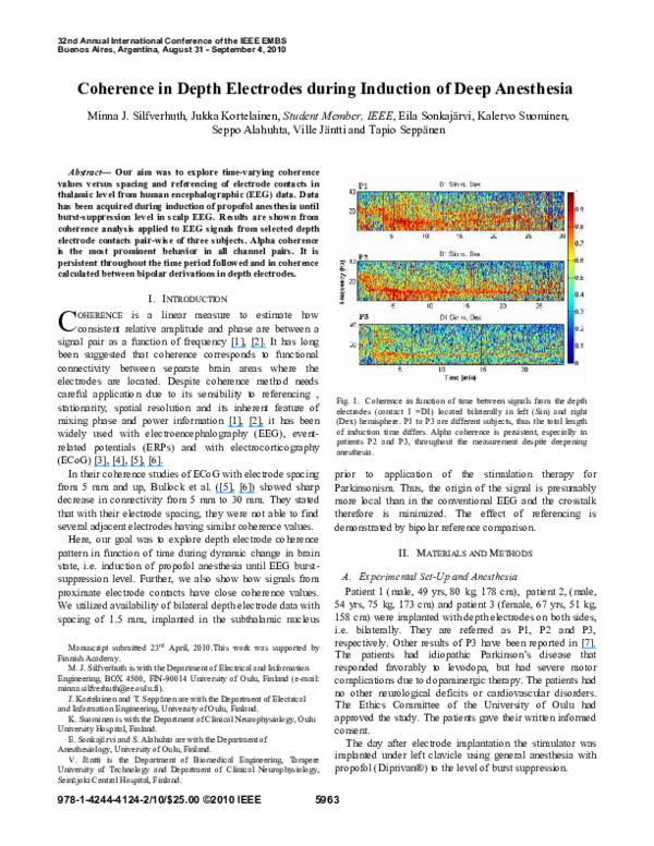 (PDF) Coherence in depth electrodes during induction of deep anesthesia