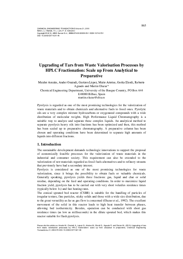 (PDF) Upgrading of tars from waste valorisation processes by HPLC ...