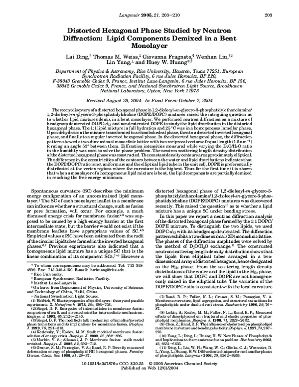 (PDF) Distorted Hexagonal Phase Studied by Neutron Diffraction: Lipid ...