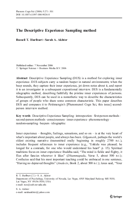 (PDF) The Descriptive Experience Sampling method | Sarah Akhter ...