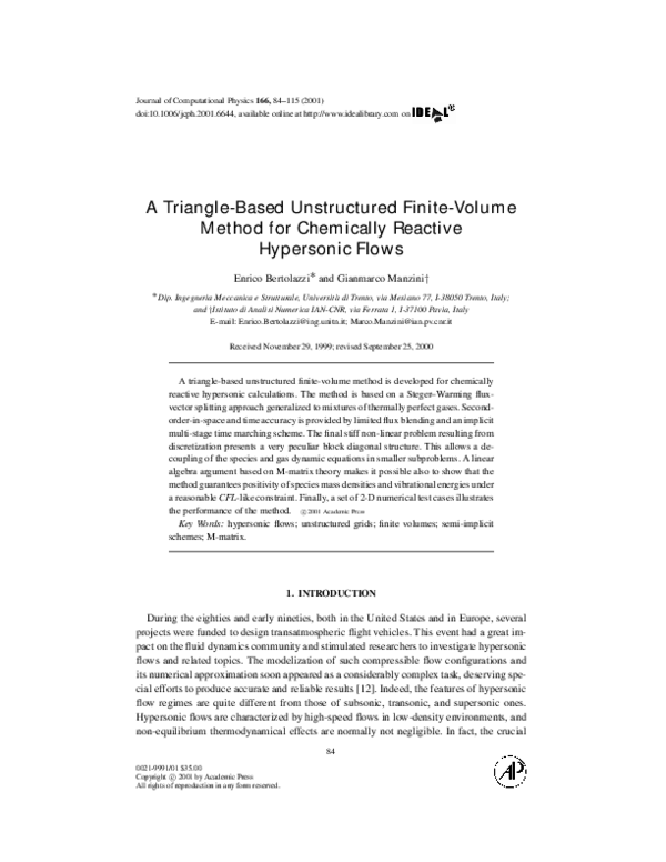 (PDF) A Triangle-Based Unstructured Finite-Volume Method for Chemically ...