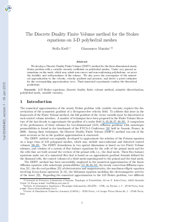 Pdf The Discrete Duality Finite Volume Method For Stokes Equations On