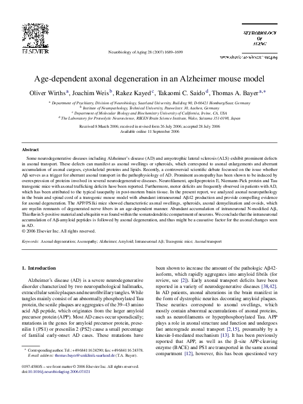 (PDF) Age-dependent axonal degeneration in an Alzheimer mouse model