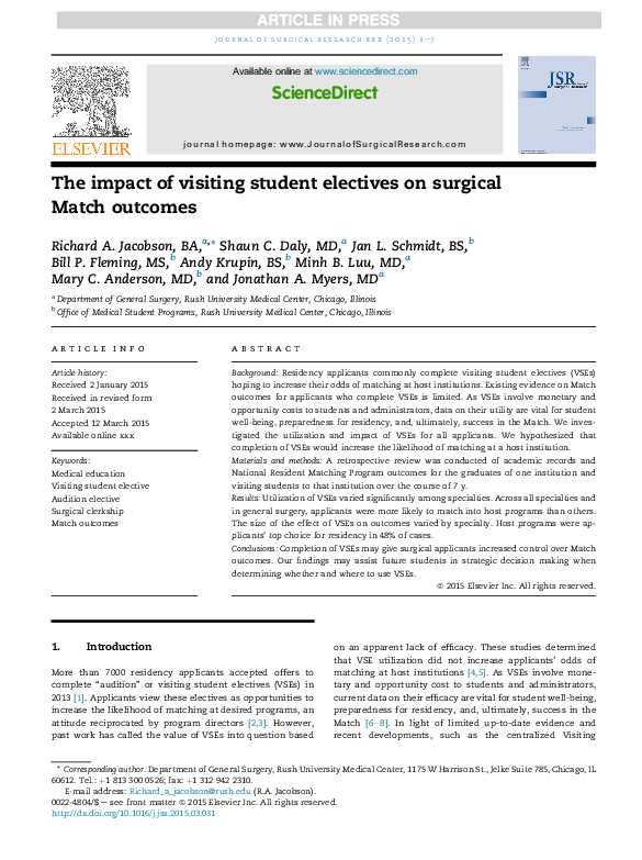(PDF) The impact of visiting student electives on surgical Match outcomes