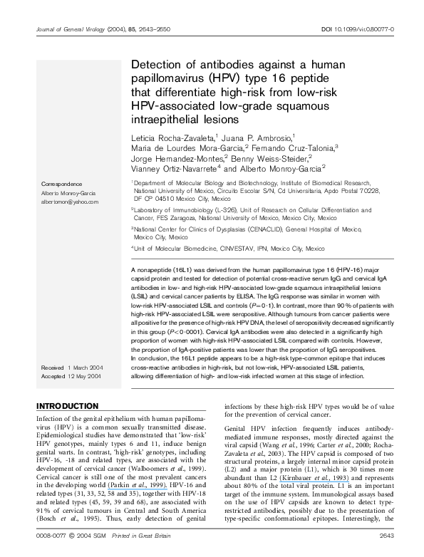 (PDF) Detection of antibodies against a human papillomavirus (HPV) type ...