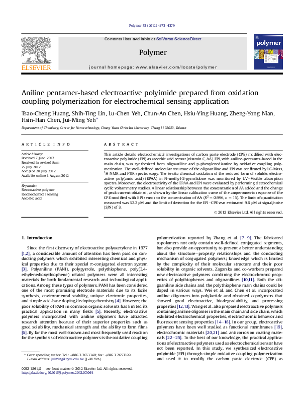 (PDF) Aniline pentamer-based electroactive polyimide prepared from ...