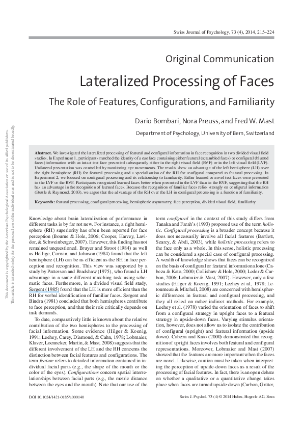 (PDF) Lateralized Processing of Faces