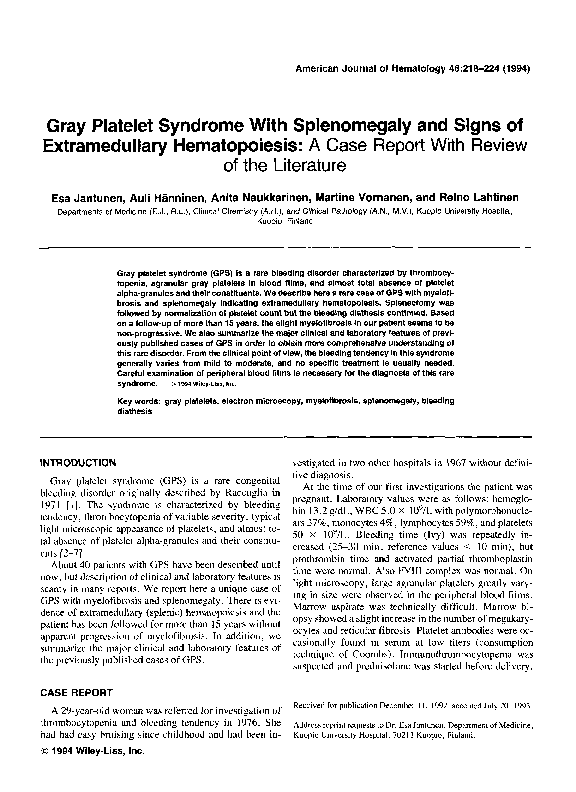 (PDF) Gray platelet syndrome with splenomegaly and signs of ...