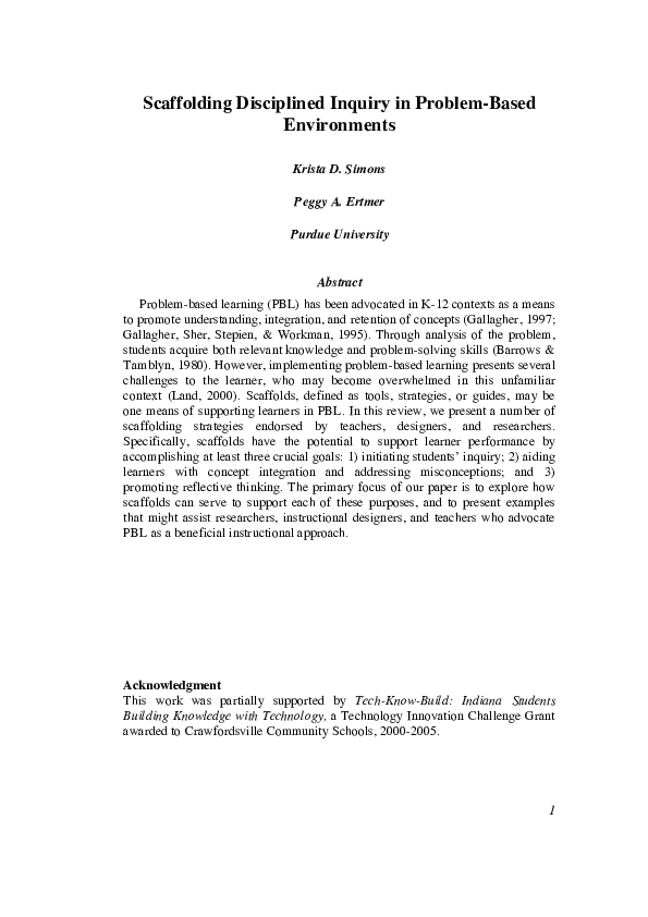 (PDF) Scaffolding Disciplined Inquiry in Problem-Based Environments