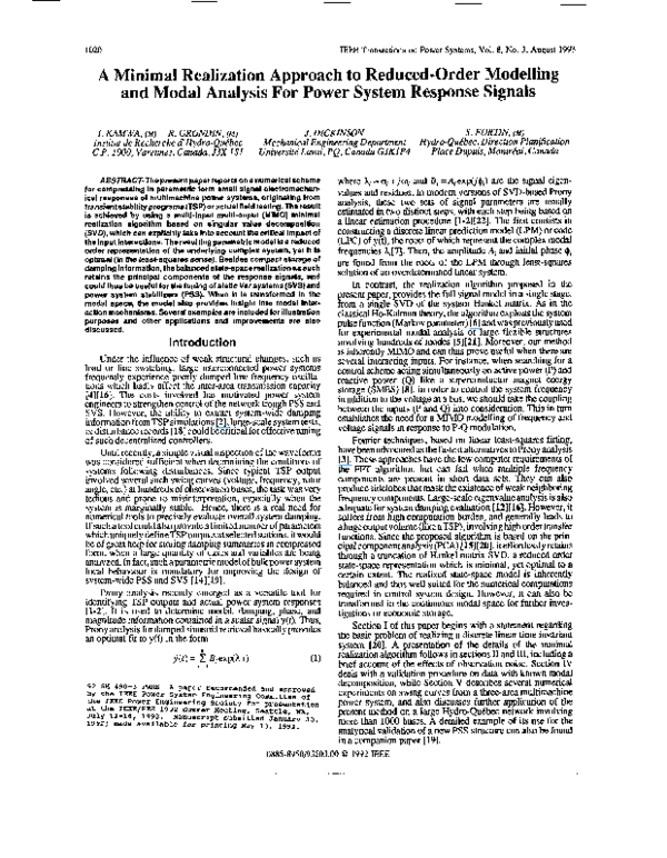 Pdf A Minimal Realization Approach To Reduced Order Modelling And