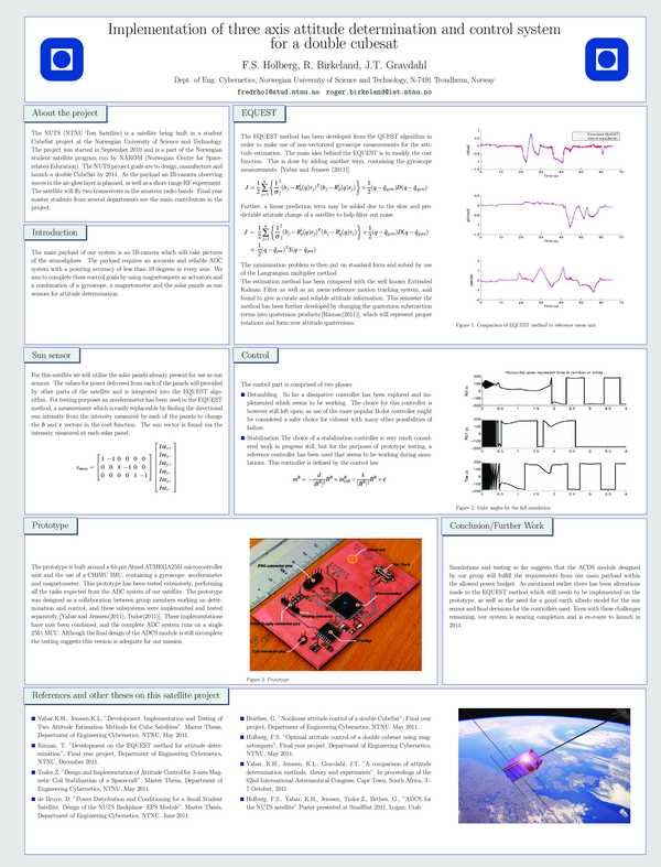 Pdf Implementation Of Three Axis Attitude Determination And Control System For A Double Cubesat
