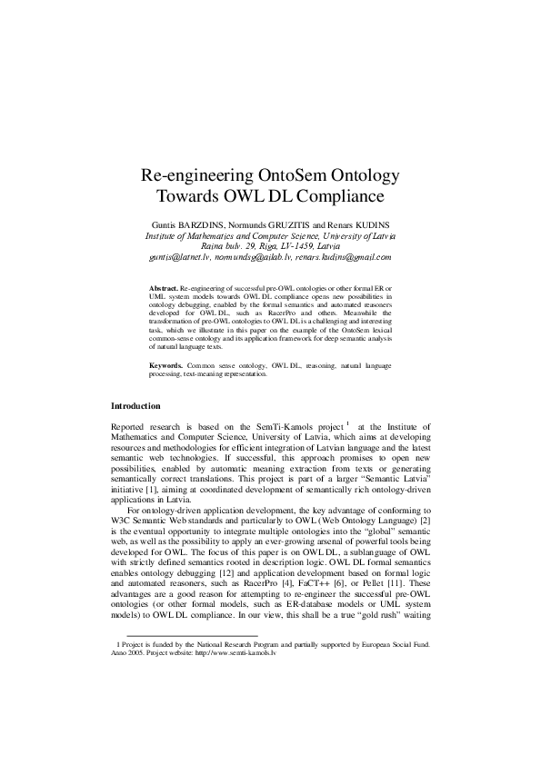 (PDF) Re-engineering OntoSem Ontology Towards OWL DL Compliance