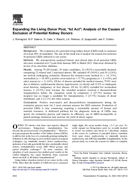 (PDF) Expanding the Living Donor Pool, “Ist Act”: Analysis of the ...