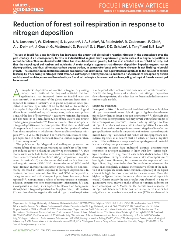 (PDF) Reduction of forest soil respiration in response to nitrogen deposition