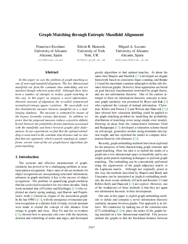 (PDF) Graph Matching through Entropic Manifold Alignment