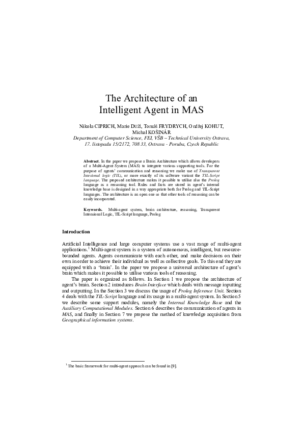 (PDF) The Architecture of an Intelligent Agent in MAS