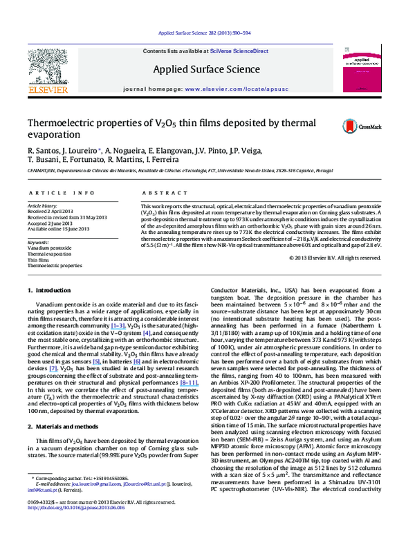 (PDF) Thermoelectric properties of V2O5 thin films deposited by thermal evaporation