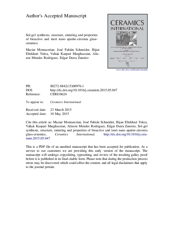 (PDF) Sol-gel synthesis, structure, sintering and properties of bioactive and inert nano apatite ...