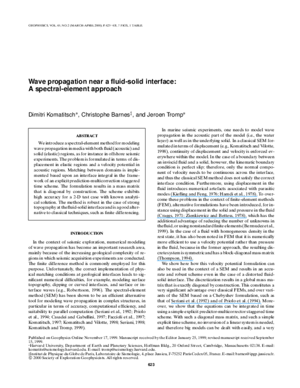 (PDF) Wave propagation near a fluid‐solid interface: A spectral‐element approach
