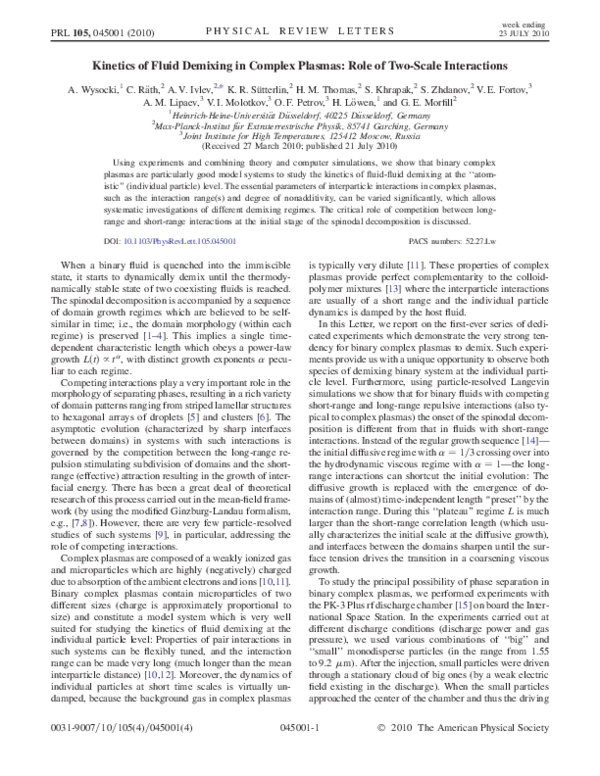 (PDF) Kinetics of Fluid Demixing in Complex Plasmas: Role of Two-Scale Interactions