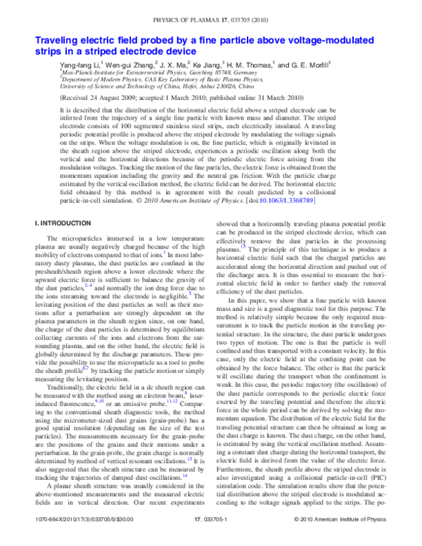 (PDF) Traveling electric field probed by a fine particle above voltage ...