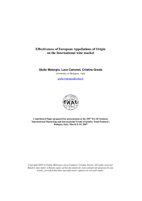 (PDF) Effectiveness of Appellations of Origin on international wine market