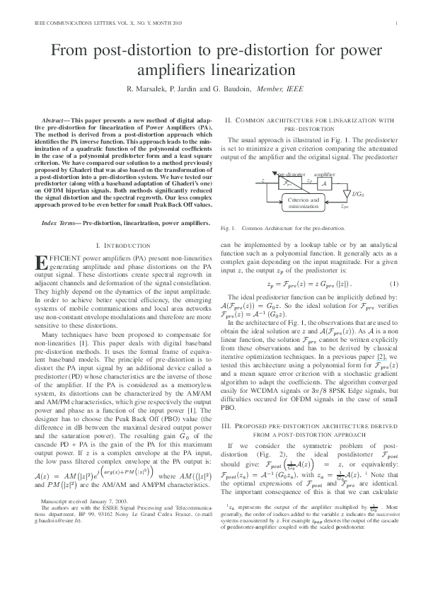 Pdf From Post Distortion To Pre Distortion For Power Amplifiers