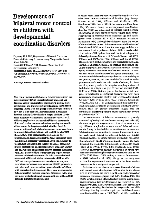 (PDF) Development of bilateral motor control in children with ...
