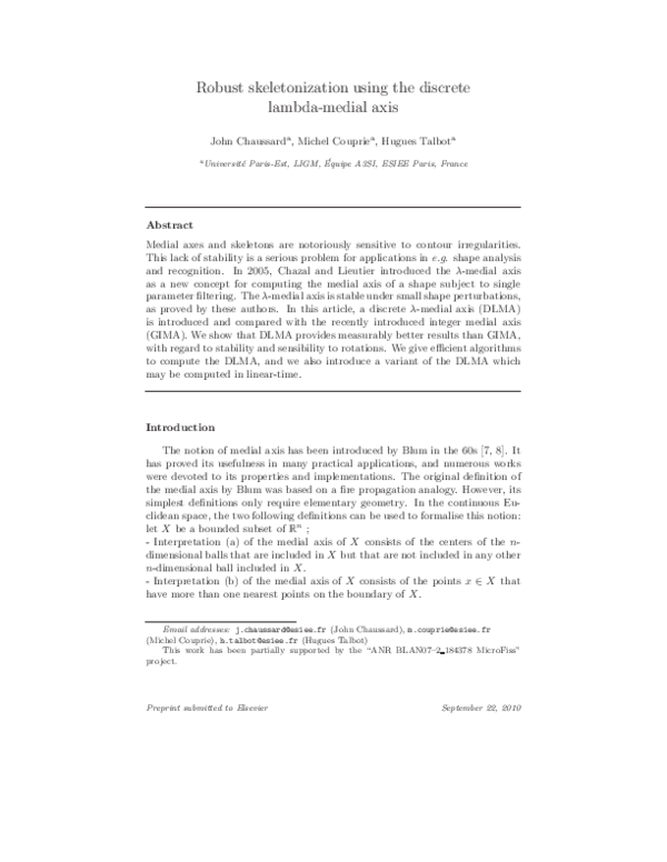 (PDF) Robust skeletonization using the discrete λ -medial axis
